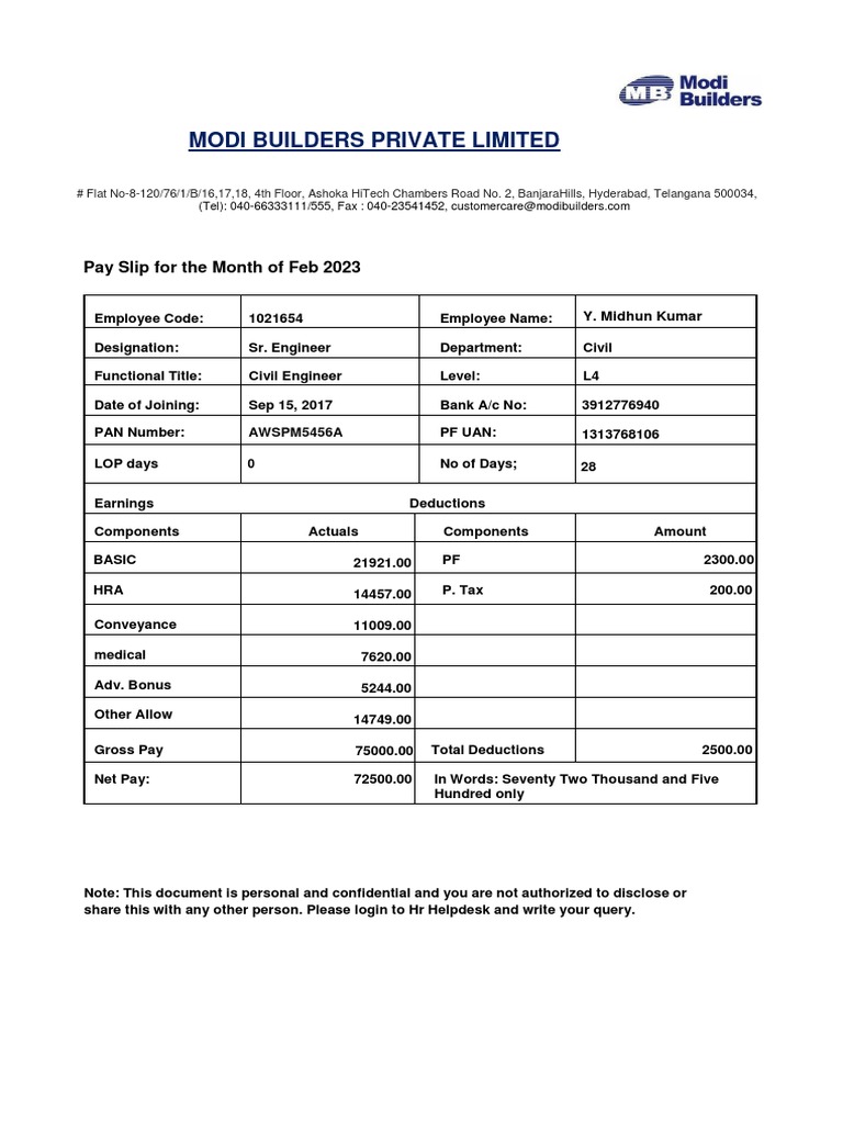 Feb Modi Payslip | PDF