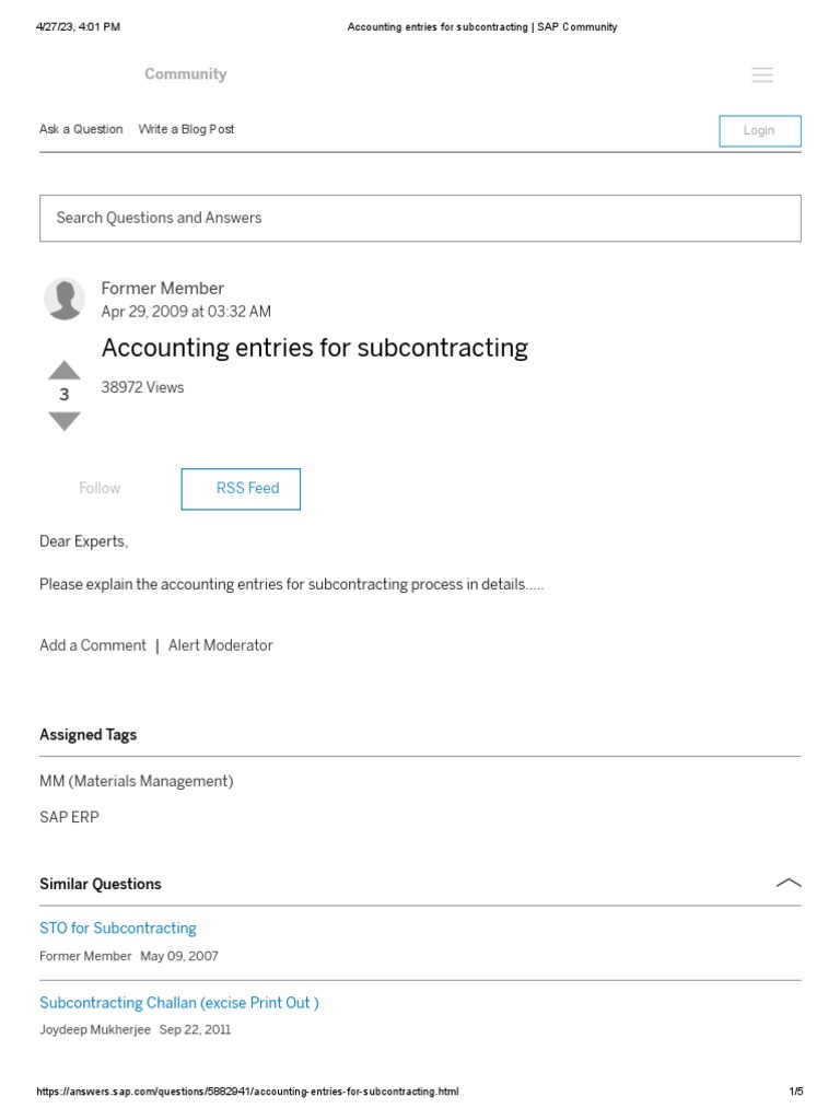 Accounting entries for subcontracting _ SAP Community | PDF | Business Economics | Business