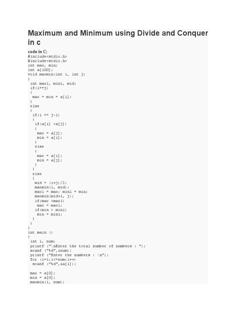 Maximum and Minimum Using Divide and Conquer in C | Download Free PDF | Mathematical Logic ...