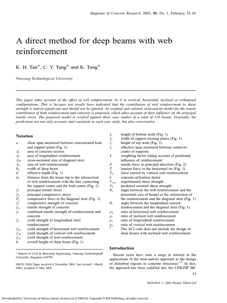 A Direct Method For Deep Beams With Web Reinforcements-Tan | PDF | Beam ...
