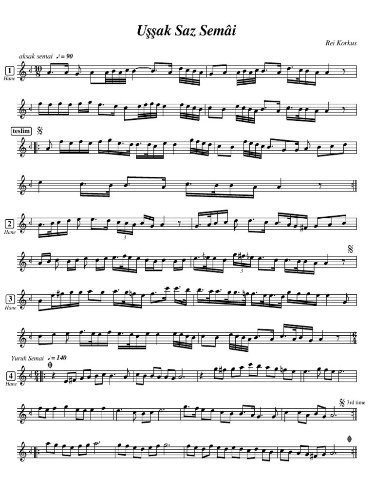 Uşşak Saz Semâi - Rei Korkus (Fixed) | PDF | Southern European Music