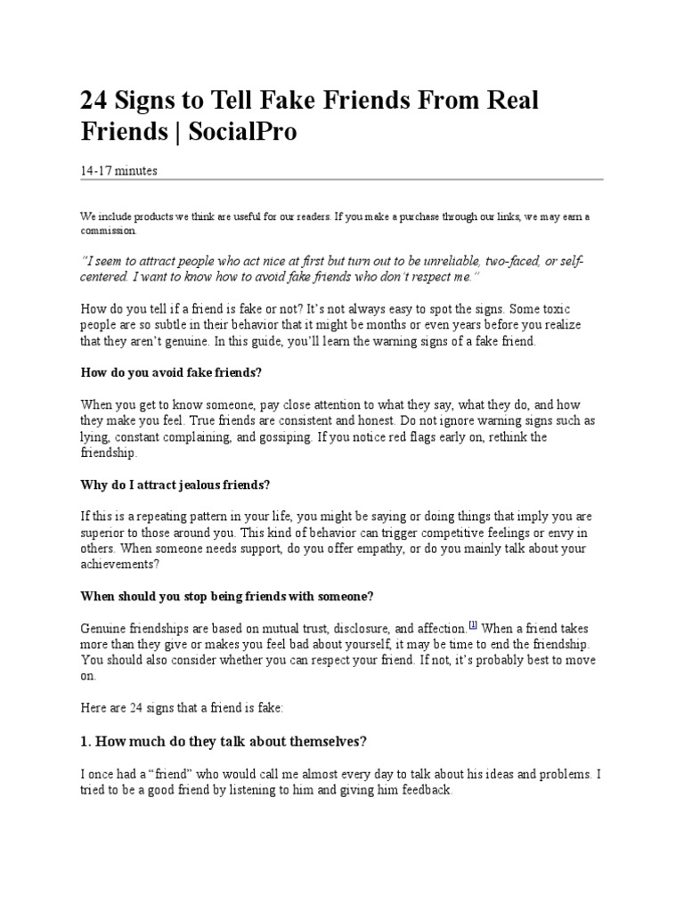 24 Signs To Tell Fake Friends From Real Friends | PDF