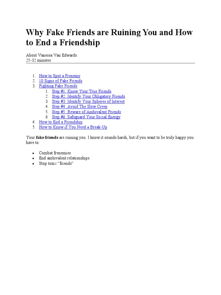 Why Fake Friends Are Ruining You and How To End A Friendship | PDF ...