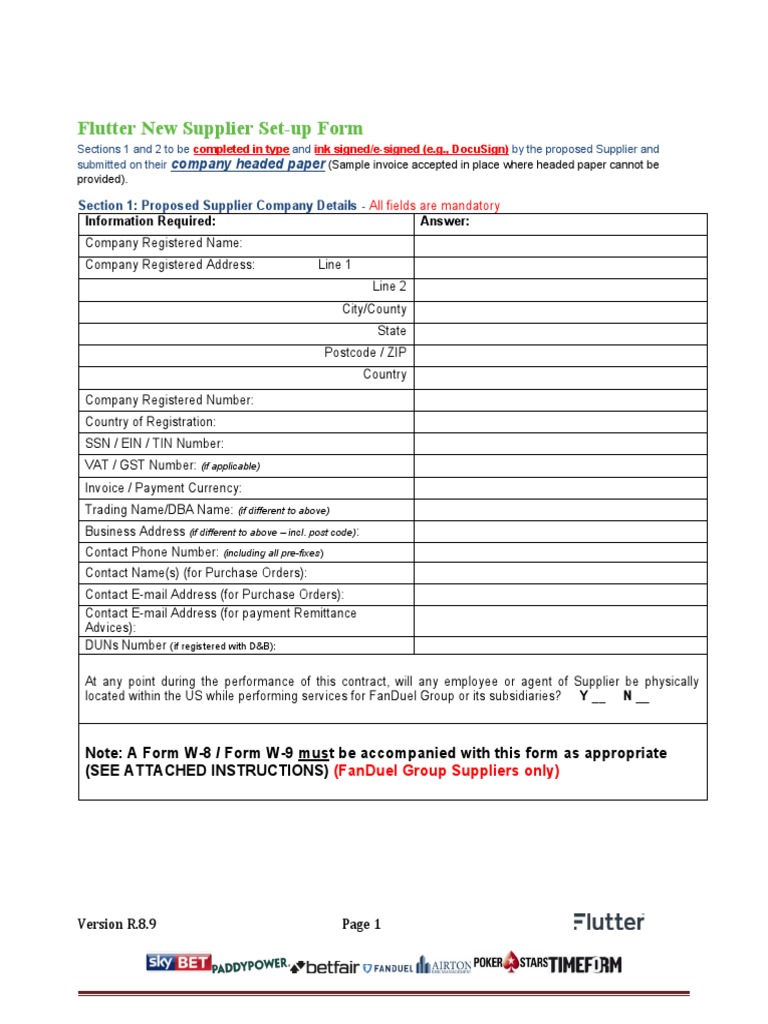 New Supplier Set-Up Form R8.9 - Final | PDF | Corporate Tax In The ...