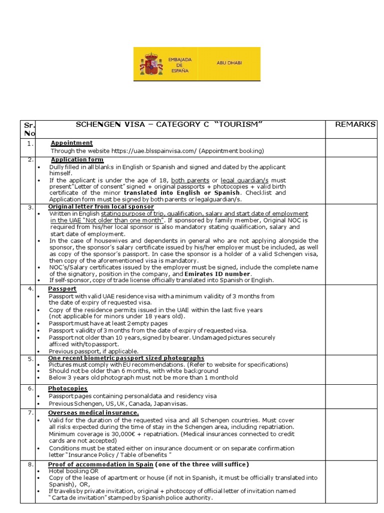 Spain Tourist Visa Checklist | PDF | Travel Visa | Passport