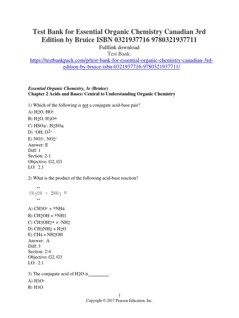 Essential Organic Chemistry Canadian 3rd Edition by Bruice ISBN Test ...