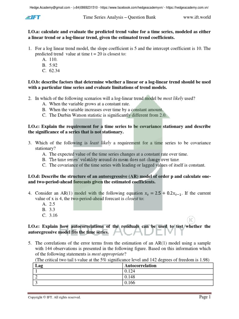 Time Series QBank | PDF | Time Series | Autoregressive Model