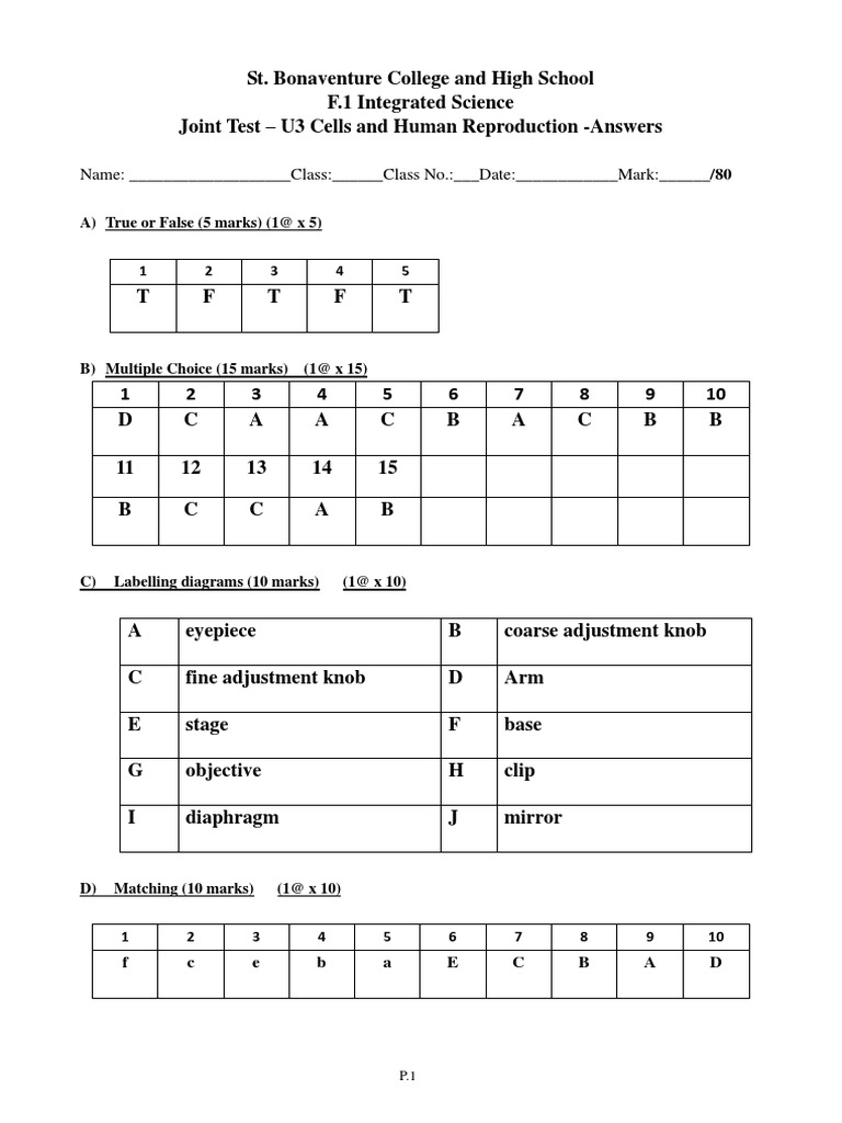 S1 IS 2nd Term - Mid Term Test (U4 Cells and Human Reproduction) - 2020 ...