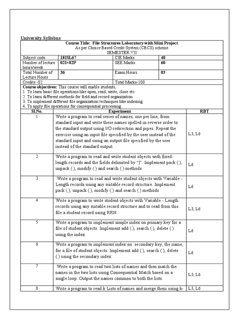 FS Lab Manual - 18ISL67-Updated | PDF | Database Index | Computer File