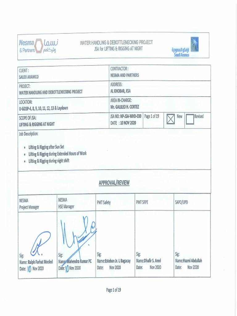 NP-JSA-WHD-030-Lifting & Rigging at Night | PDF