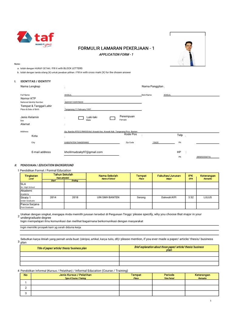Aplication Form-fresh-FLK & KTP TAF | PDF