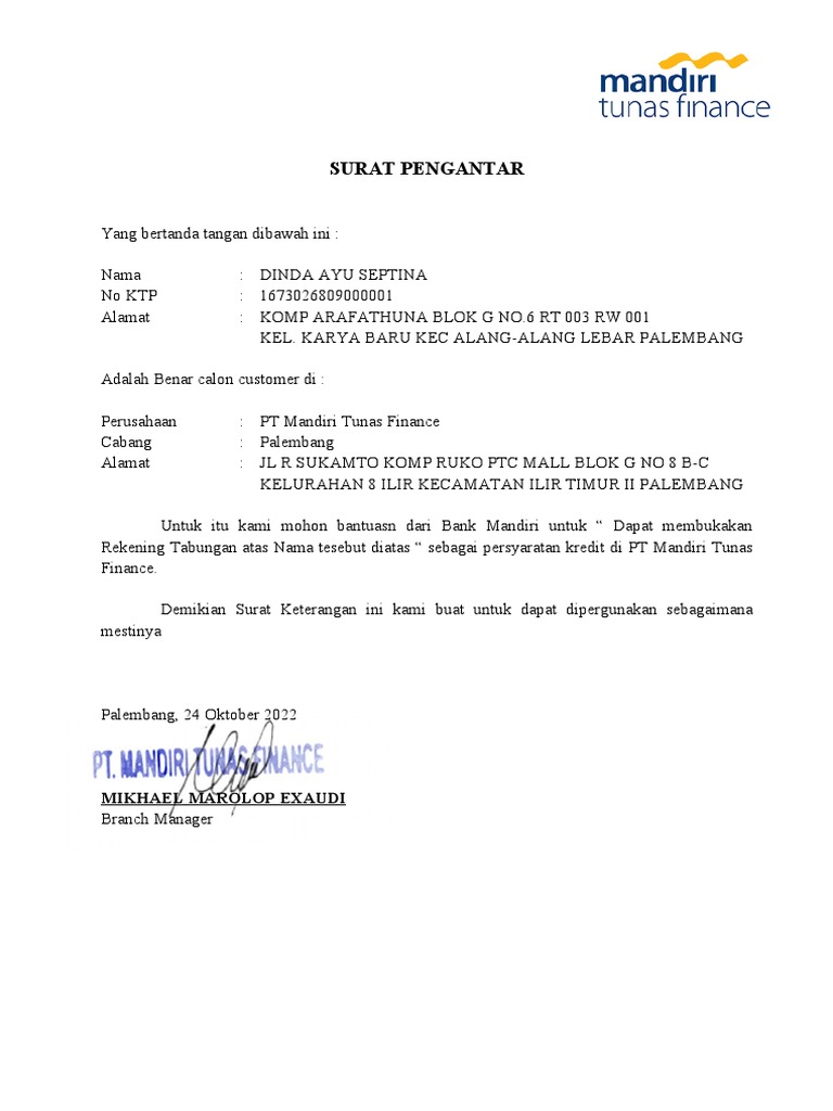 Surat Pengantar: Mikhael Marolop Exaudi | PDF