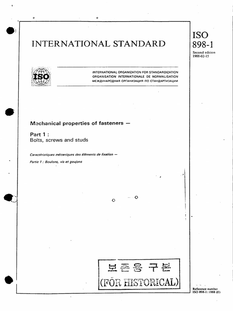(ISO898-1) Mechanical Properties of Fasteners (1988) | PDF