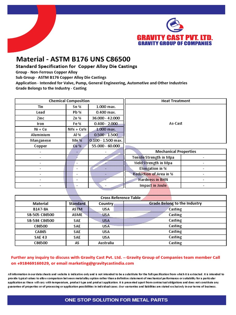 Astm b176 Uns c86500 | PDF | Alloy | Copper