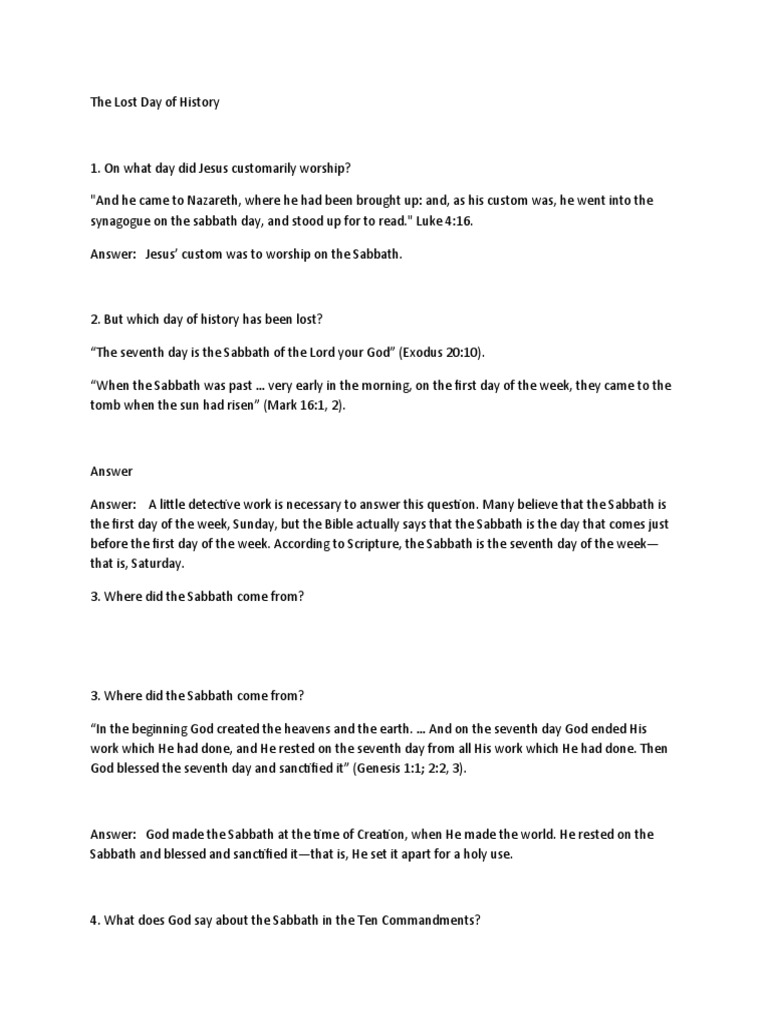 The Lost Day | PDF | Biblical Sabbath | Jesus