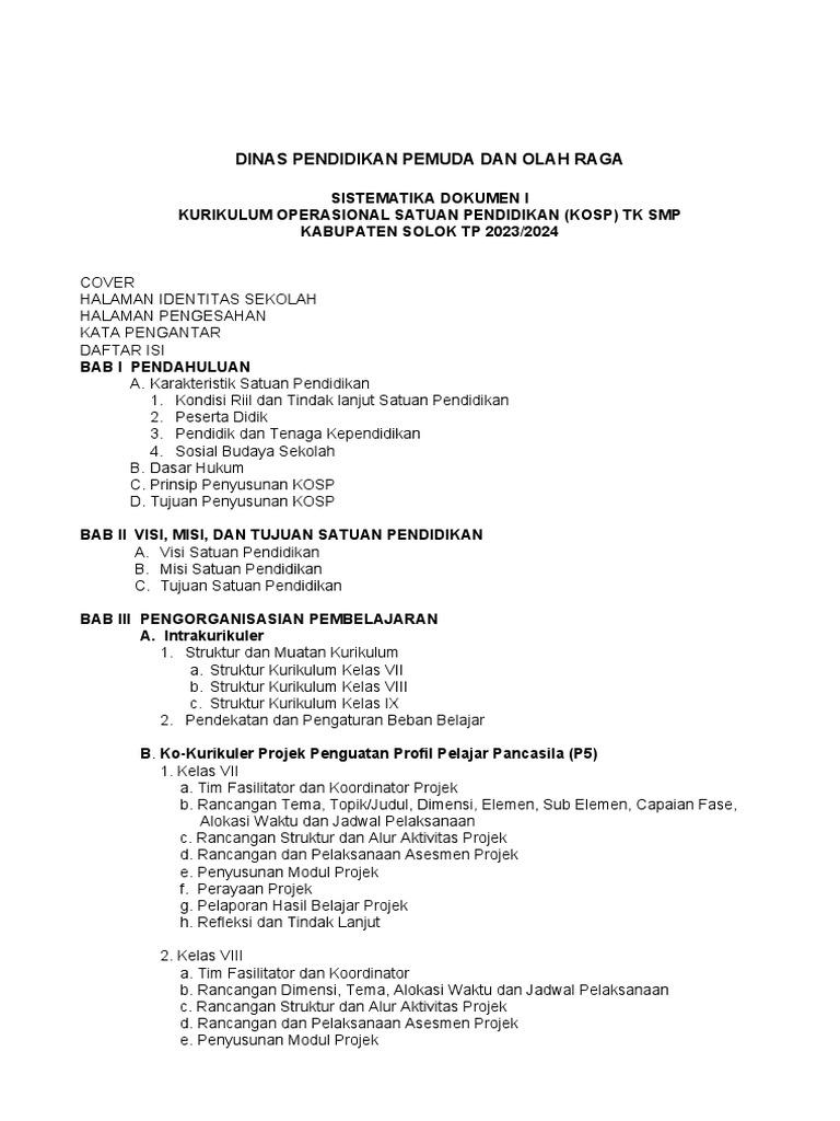 Panduan Dan Sistematika KOSP SMP TP 2023-2024 Ok | PDF