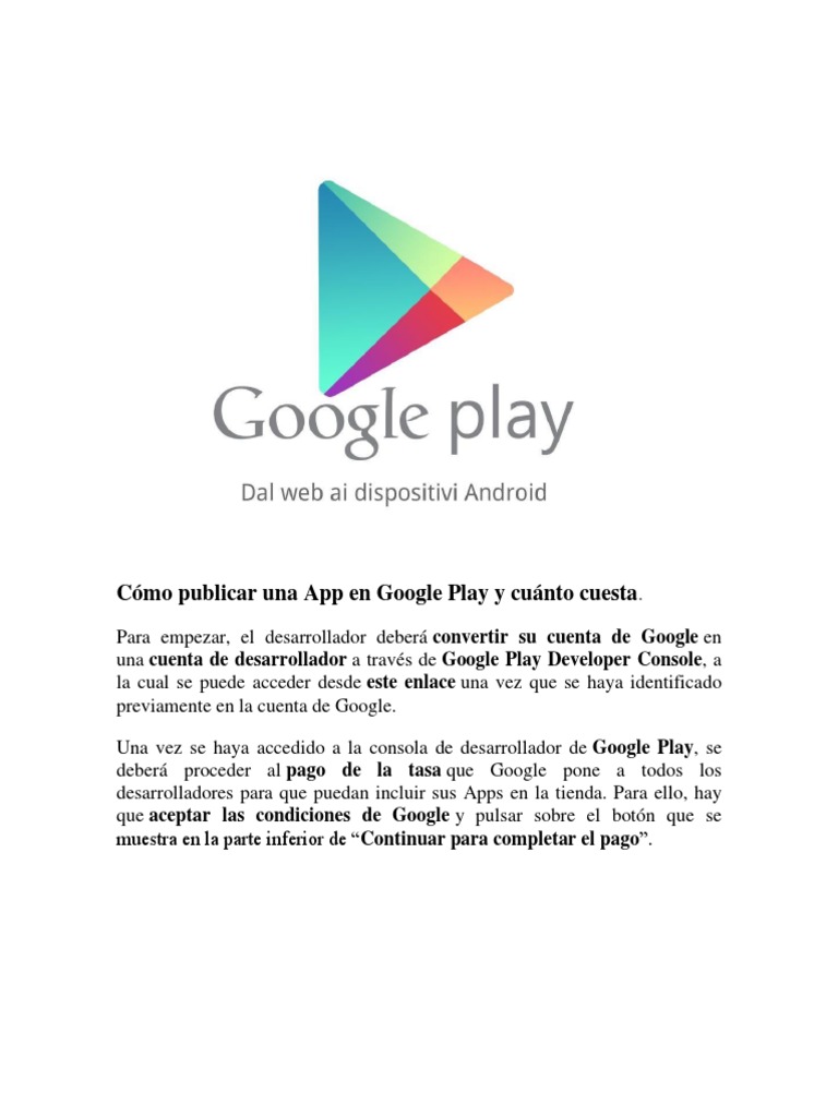 Cómo Publicar Una App en Google Play y Cuánto Cuesta. | PDF | Google Play | Aplicación movil