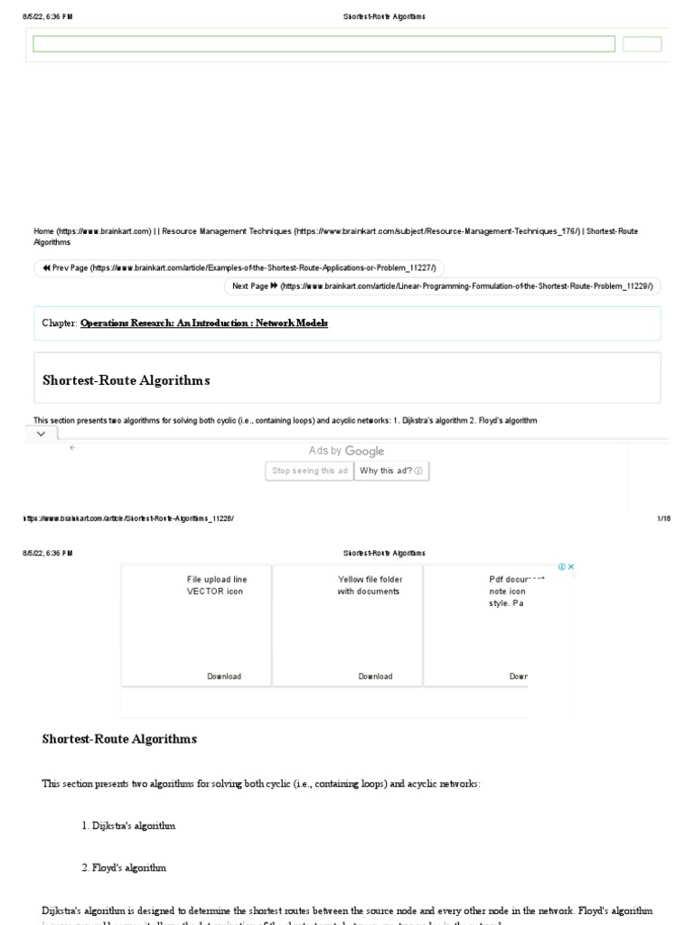 Shortest-Route Algorithms | PDF | Applied Mathematics | Theoretical ...