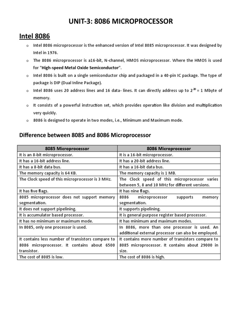 U3 8086 Microprocessor | PDF | Central Processing Unit | Input/Output U3 8086 Microprocessor | PDF | Central Processing Unit | Input/Output
