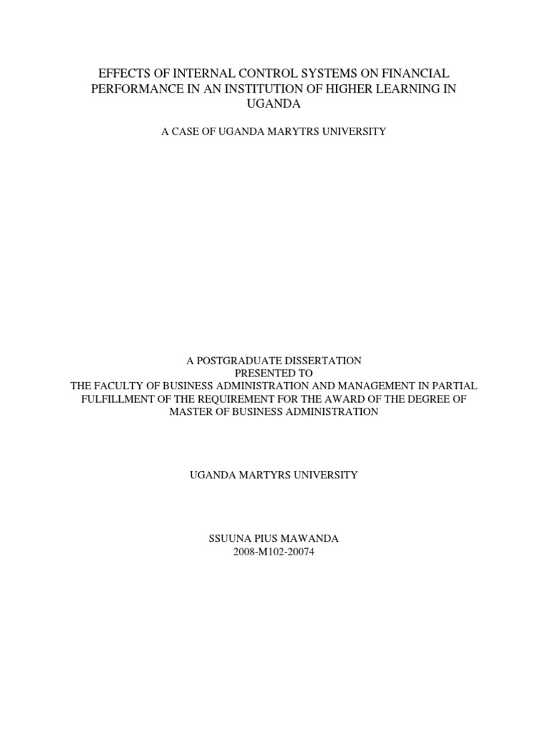 EFFECTS OF INTERNAL CONTROL SYSTEMS ON FINANCIAL PERFORMANCE IN AN ...