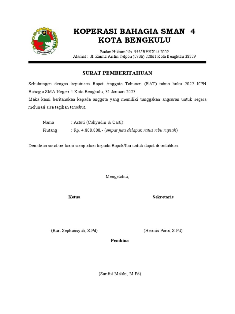 Surat Tagihan Koperasi | PDF