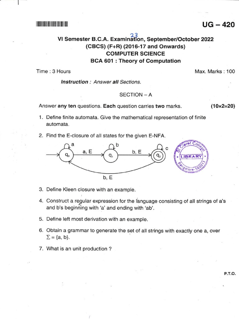 23601TheoryComputationSepOct2022 | PDF | Theoretical Computer Science | Syntax (Logic)