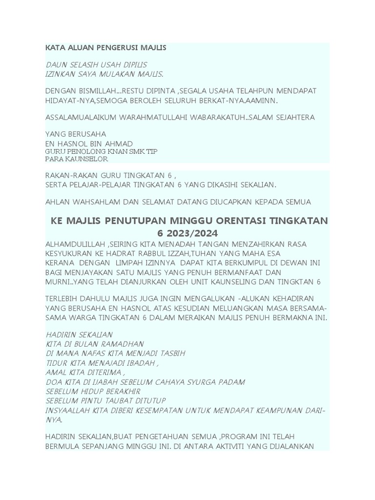 Kata Aluan Pengerusi Majlis | PDF