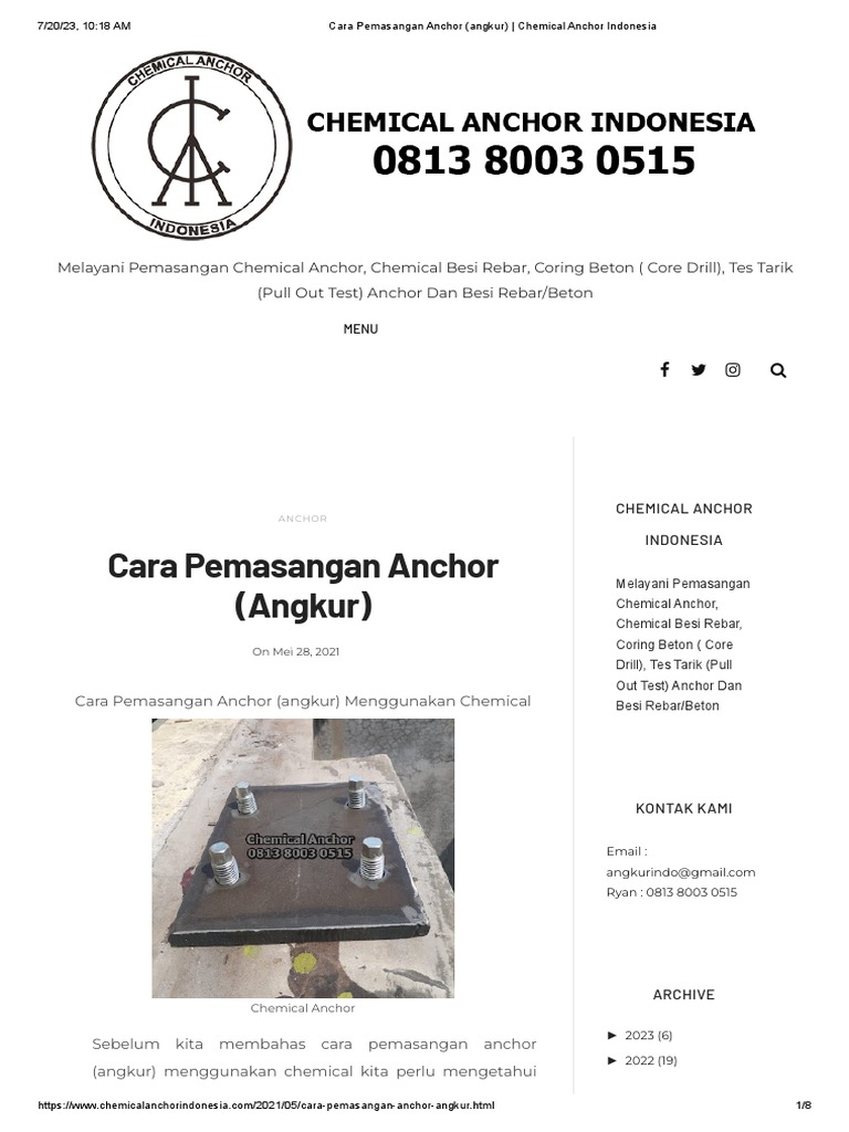 Panduan Pemasangan Chemical Anchor | PDF