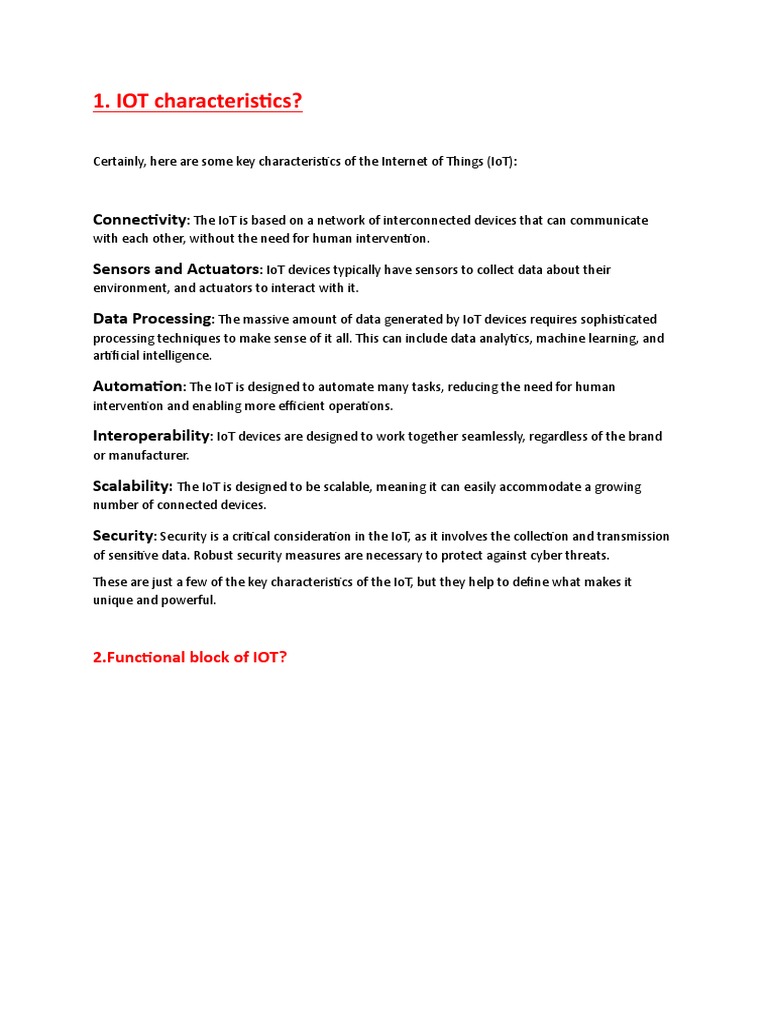 IOT Characteristics?: Connectivity Sensors and Actuators Data Processing | Download Free PDF ...