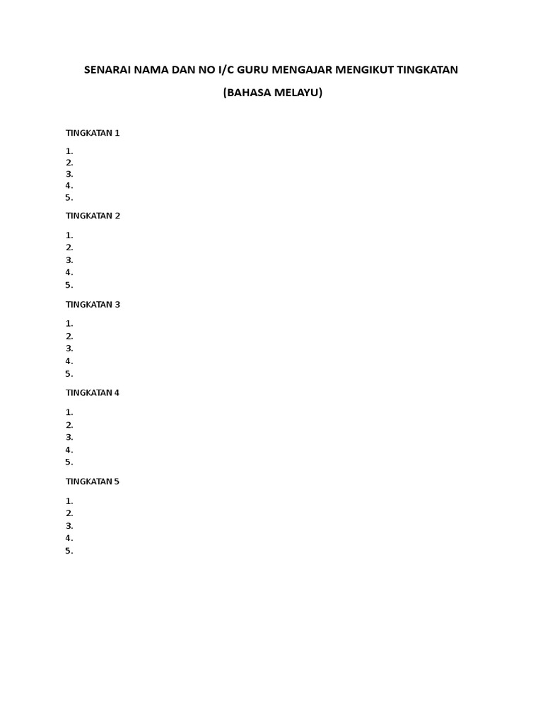 Senarai Nama Guru Mengajar Mengikut Tingkatan | PDF