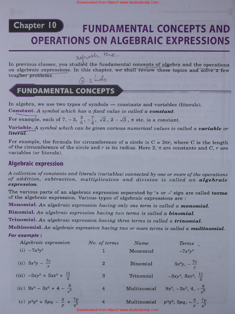 ICSE Class 8 Maths Chapter 10 Fundamental Concepts and Operations On ...