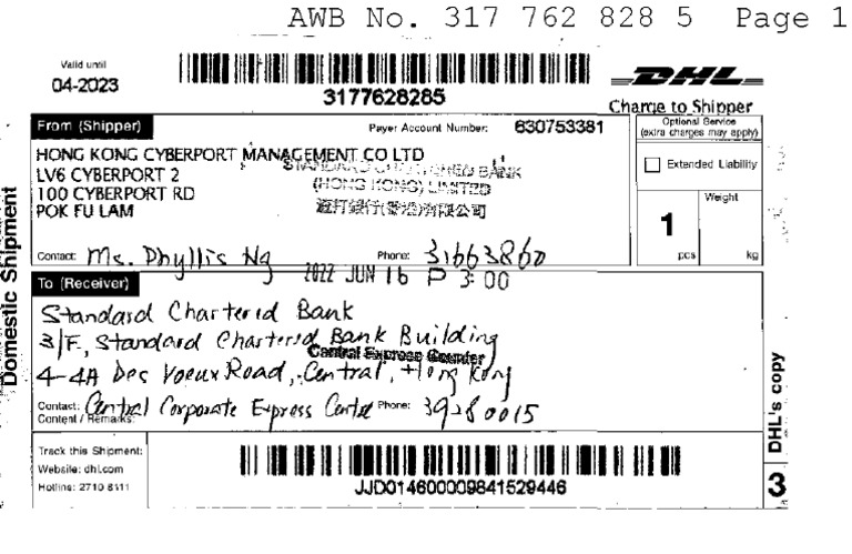 DHL HAWB 3177628285 Awb | PDF