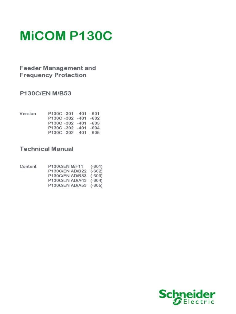 Micom P130C: Feeder Management and Frequency Protection P130C/En M/B53 ...