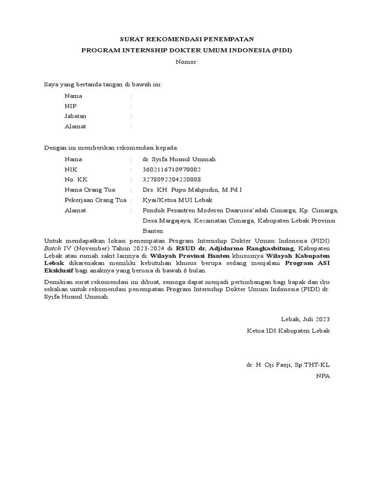 Surat Rekomendasi Idi | PDF Surat Rekomendasi Idi | PDF