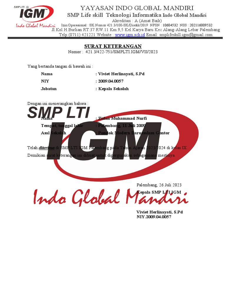 Surat Rekomendasi Atau Diterima Di Igm | PDF