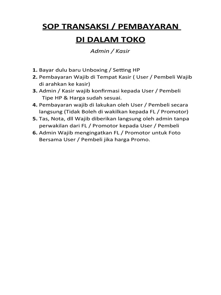 Sop Kasir | PDF