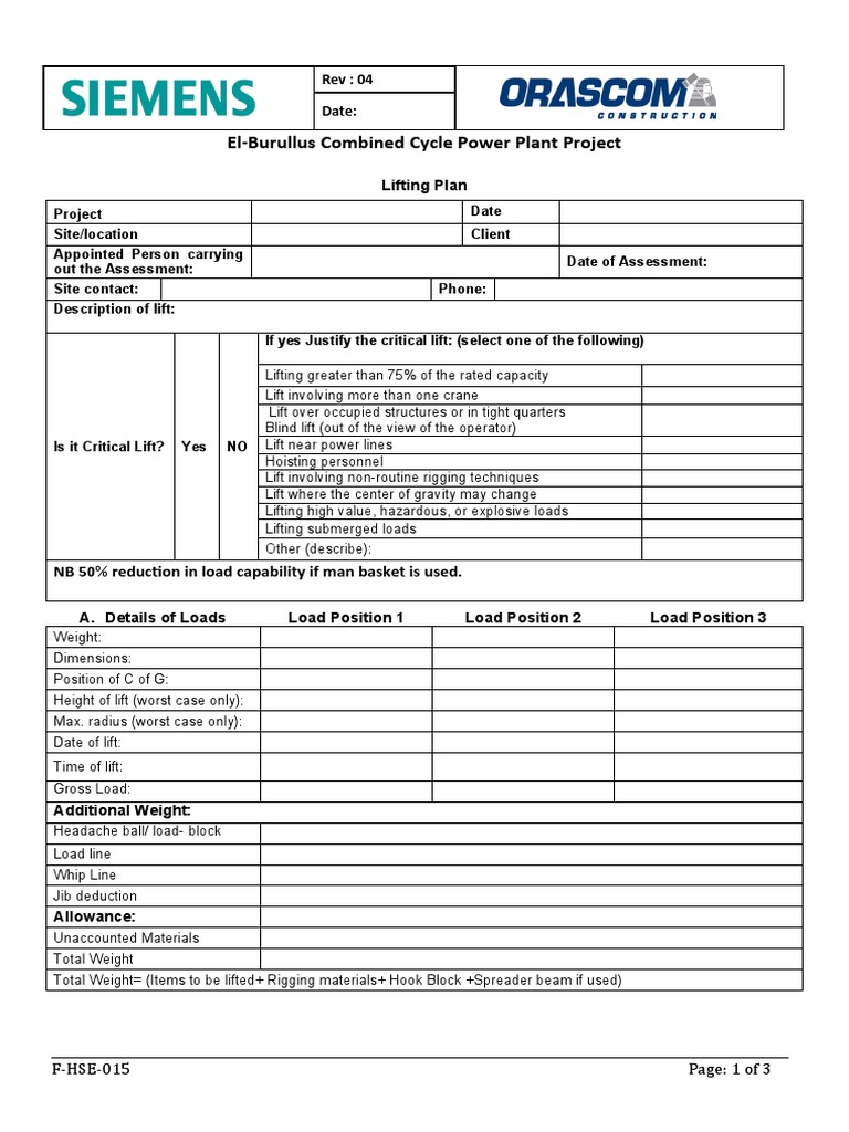 015-Lifting Plan Method & Risk Assessment | PDF | Crane (Machine ...