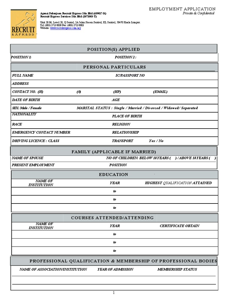 RE Employment Application Form PDF | PDF | Salary | Bankruptcy