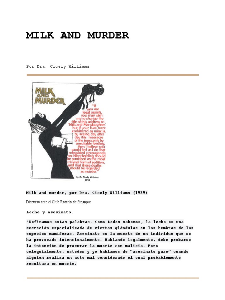 Milk and Murder. Cicely Williams | PDF | Amamantamiento | Leche