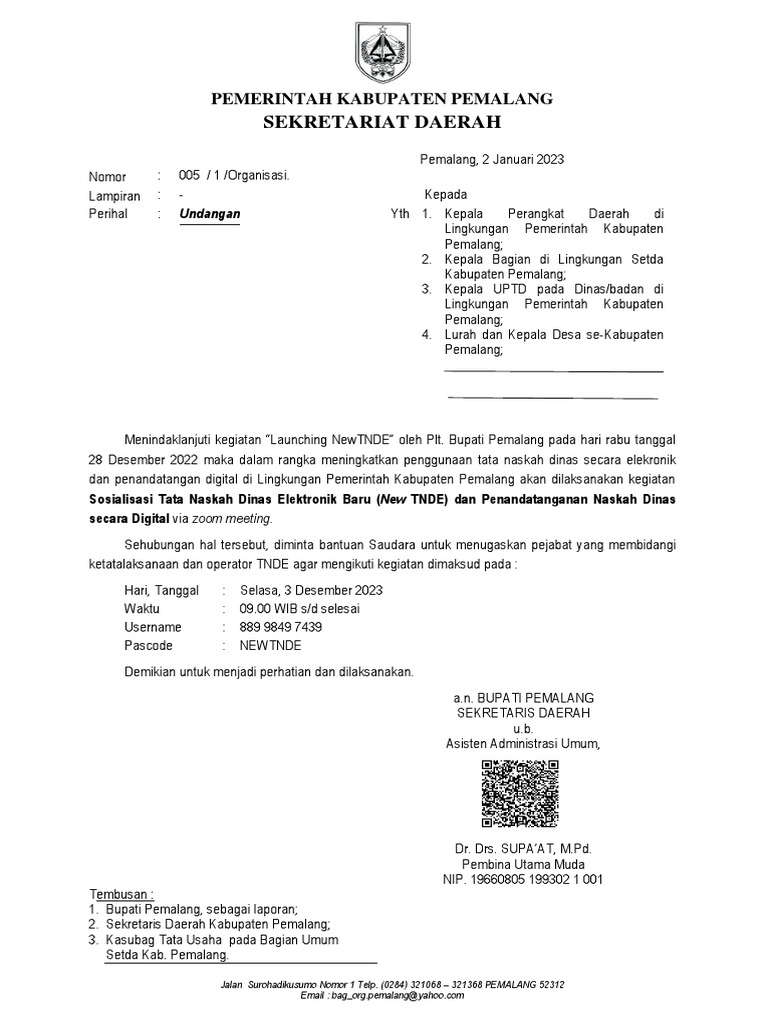 Undangan Sosialisasi TNDE Zoom - SETDA | PDF
