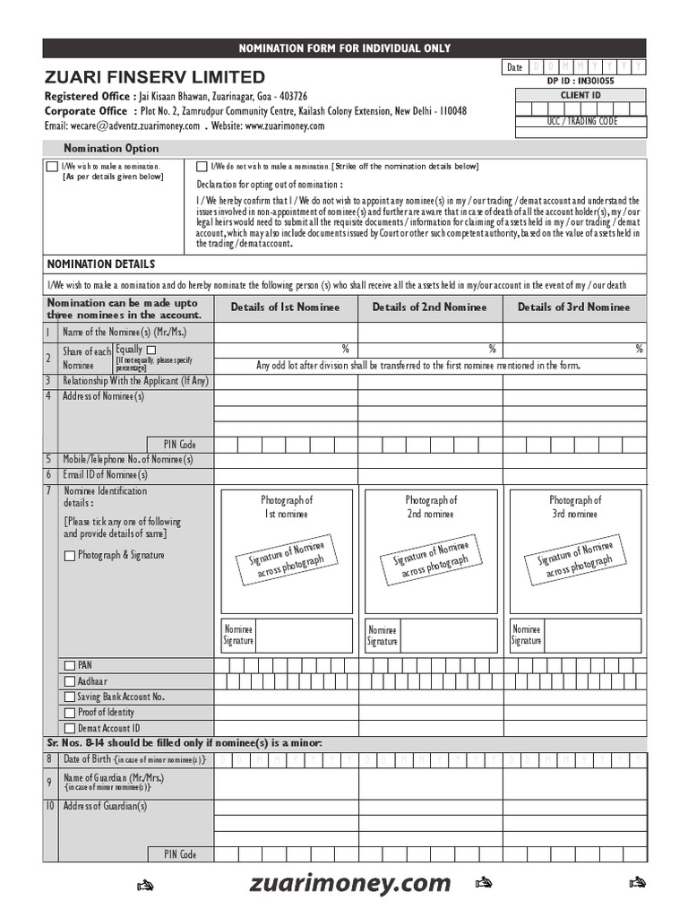 3-Nomination Form | PDF | Securities (Finance) | Identity Document