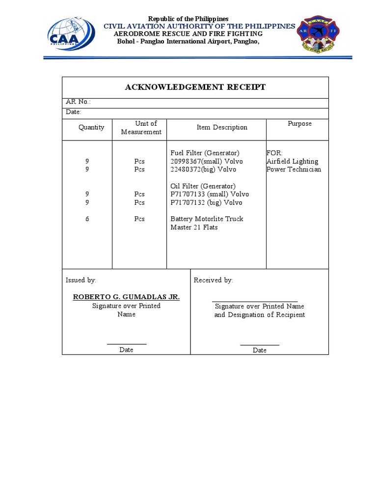 Acknowledgement Receipt | PDF | Aerodrome
