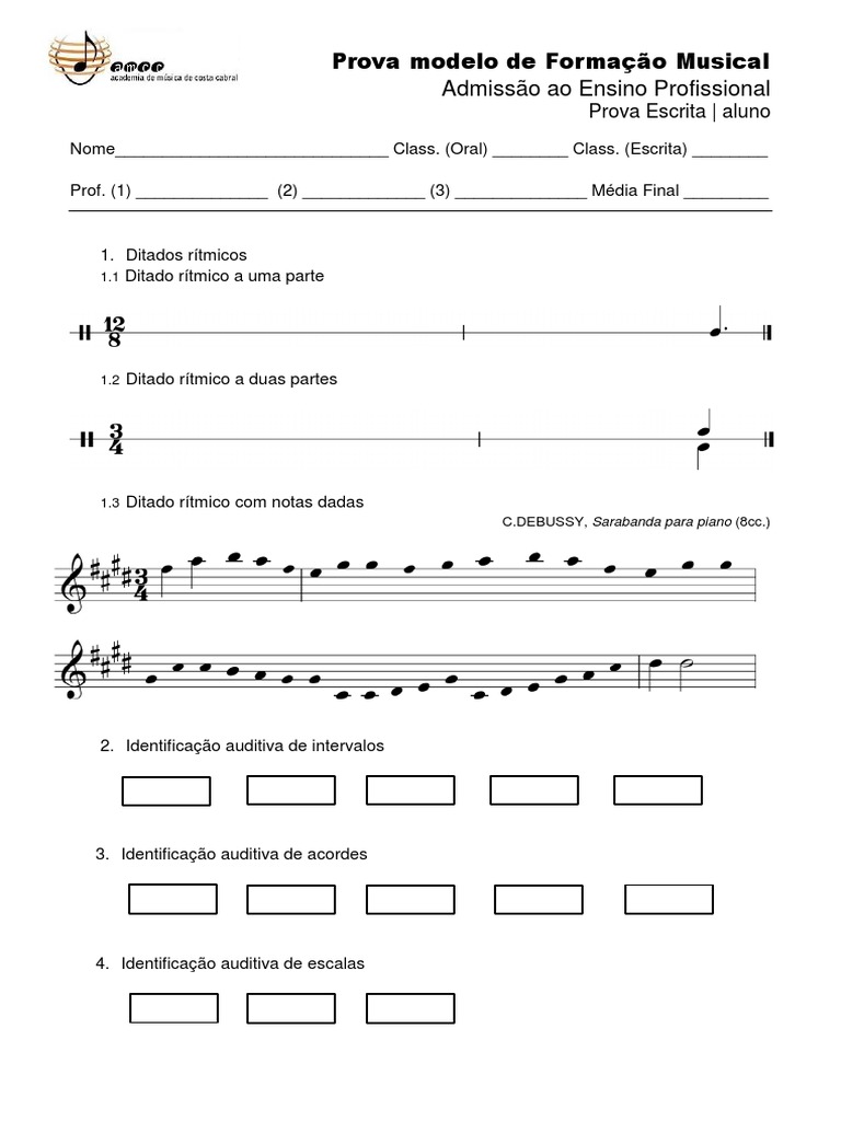 Prova Modelo Formação Musical | Download grátis PDF | Música clássica ...