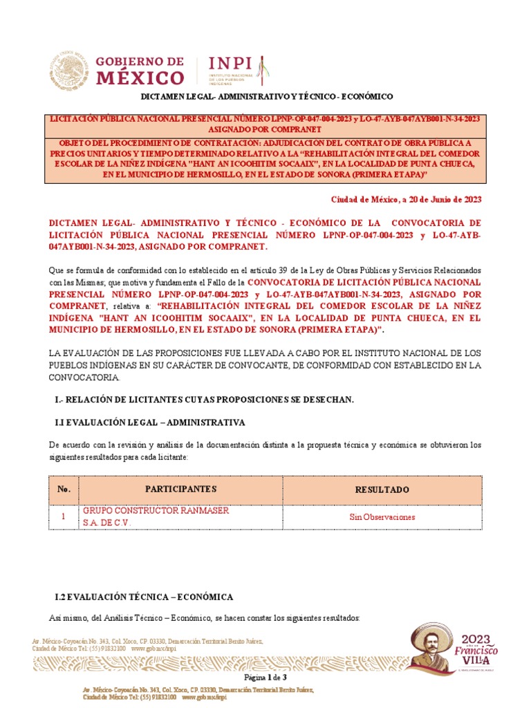 Dictamen de Fallo LPN 004 Punta Chueca Okok | PDF | Ciudad de México