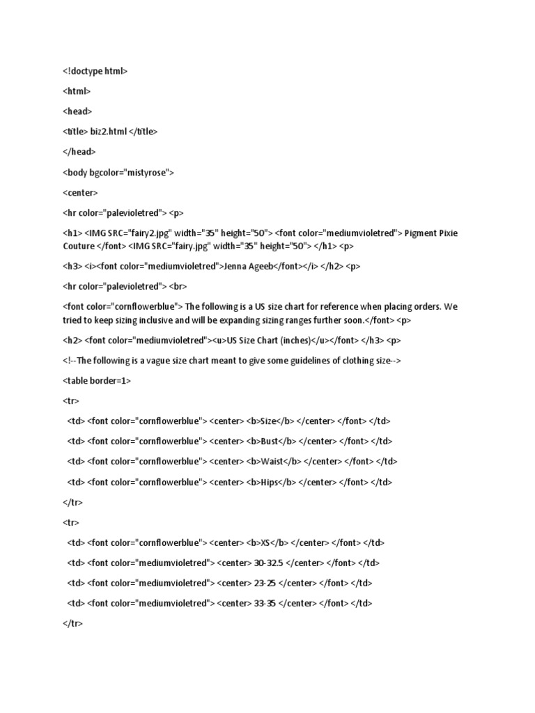 Jenna ISM Biz2 HTML Code | PDF | Softlines (Retail) | Style