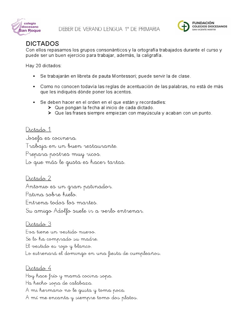 Dictados Cortos para 1º de Primaria | PDF