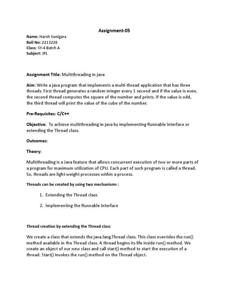 Jpl Assignment 05 Pdf Thread Computing Method Computer Programming