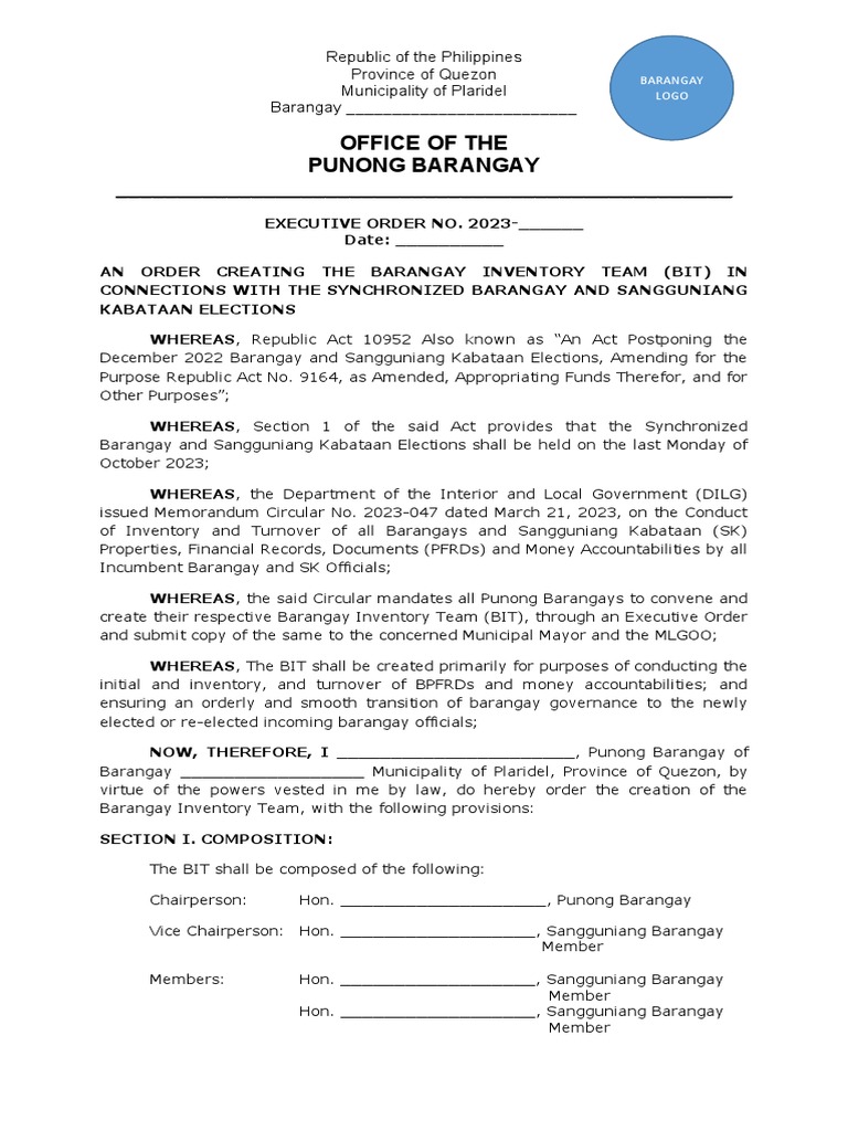 Creation of Barangay Inventory Team | PDF | Justice | Crime & Violence