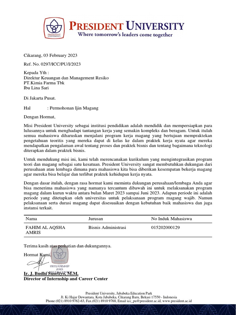 Surat Permohonan Magang Pt Kimia Farma Pdf