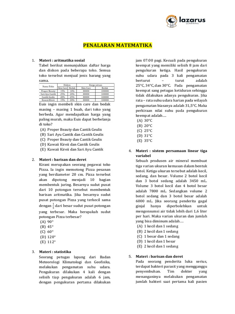 Soal Aritmatika Sosial SNBT 2024 | PDF